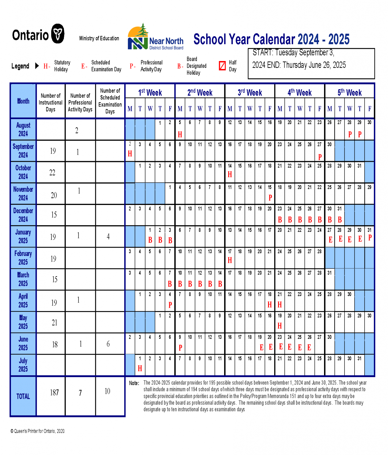 School Year Calendar – Near North District School Board