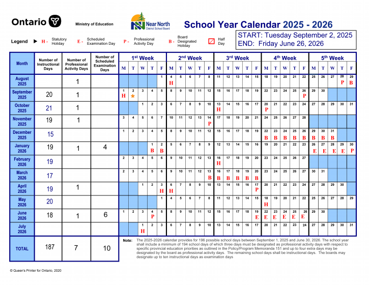 School Year Calendar – Near North District School Board