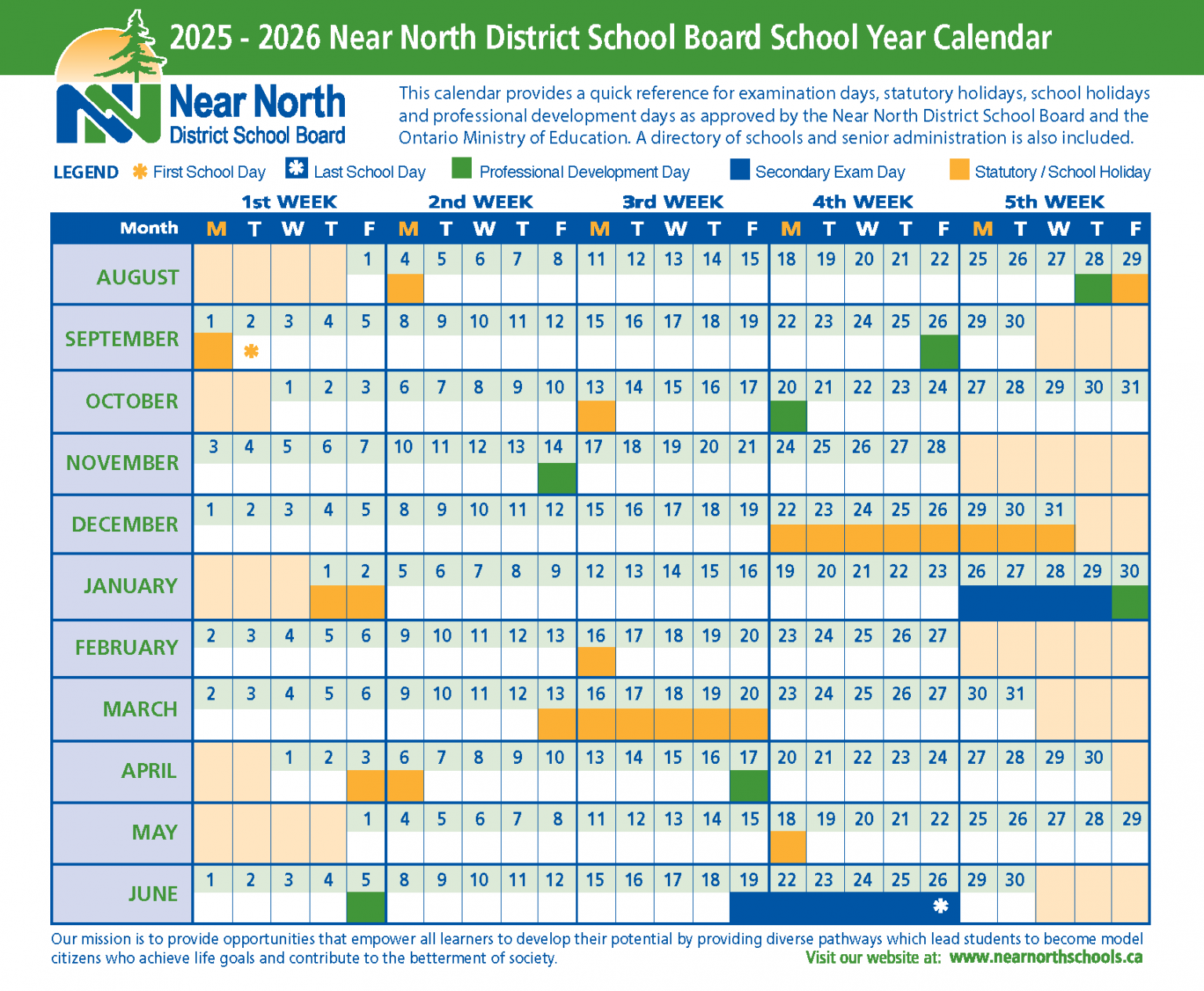School Year Calendar – Near North District School Board